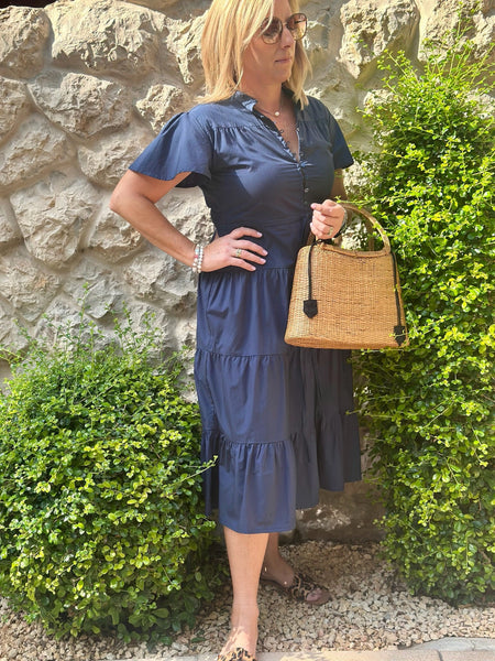 Jess Dress Cotton Poplin - Navy – 2 Birds Dubai